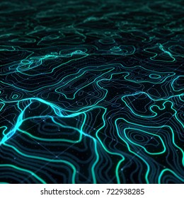 Modern Neon Glowing Topographic Map Technology: ilustración de stock ...