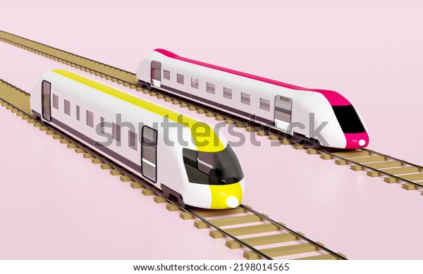 3d Two Bullet Train Cartoon Railroad Stock Illustration 2198014565 ...
