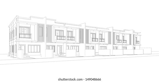 Blueprint Drawing 3d Building Vector Architectural Stock Vector ...