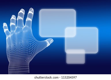 3d Wireframe Hand Push Button On: ภาพประกอบสต็อก 115302835 | Shutterstock