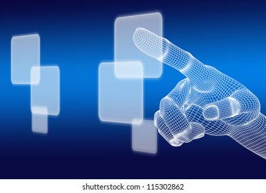 3d Wireframe Hand Push Button On: ภาพประกอบสต็อก 115302835 | Shutterstock