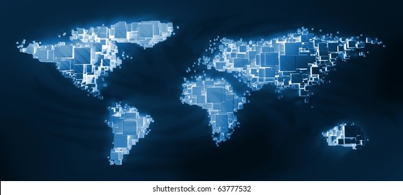 3d World Map Rendering Out Blocks: ภาพประกอบสต็อก 63777532 | Shutterstock