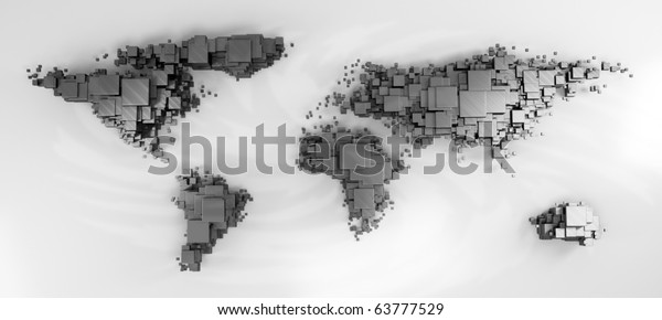 3d World Map Rendering Out Blocks Stock Illustration 63777529 ...