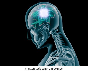 3d Xray Human Brain Computer Chip Stock Illustration 165091826 ...