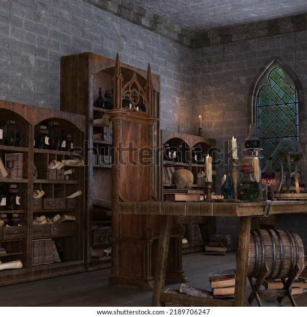 3dillustration Empty Wizard Room Witch Lab Stock Illustration ...