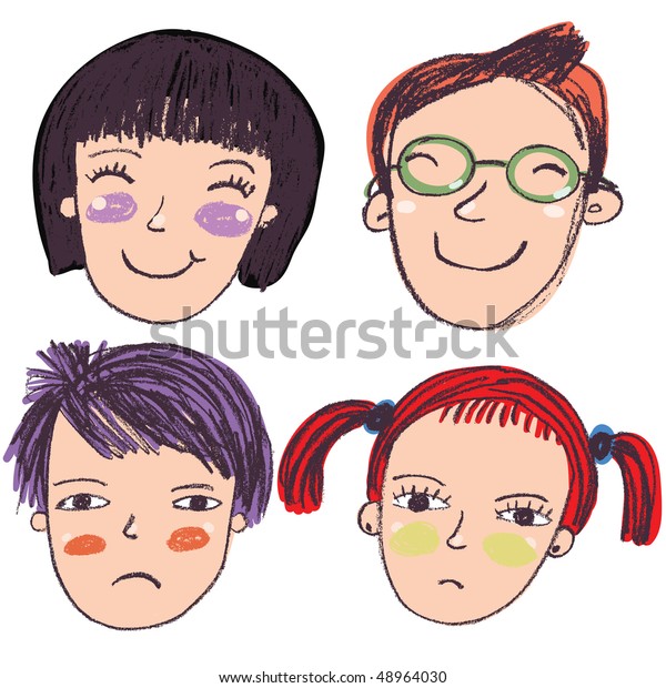 4 Cartoon Faces Stock Illustration 48964030