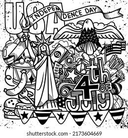4th July Fourth July Doodle Set Stock Illustration 2173604669 ...