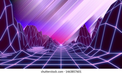80s Retrowave Style Background 3d Illustration Stock Illustration ...