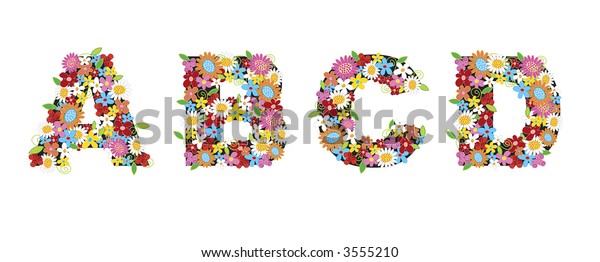 Abcd Spring Flowers Alphabets Raster Illustration Stock Illustration ...