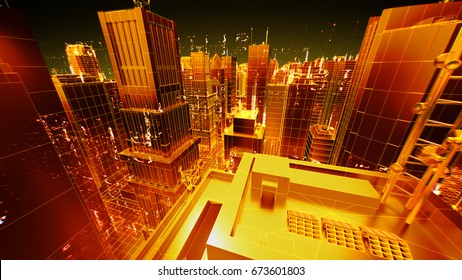 Abstract 3d City Rendering Lines Digital Stock Illustration 673601803 ...