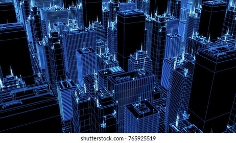 Abstract 3d City Rendering Lines Digital: стоковая иллюстрация ...