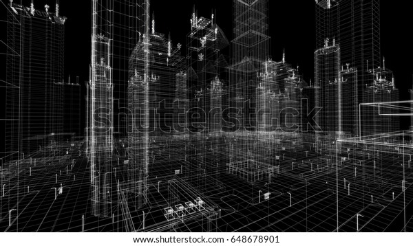 Abstract 3d City Rendering Lines Digital Stock Illustration 648678901 ...