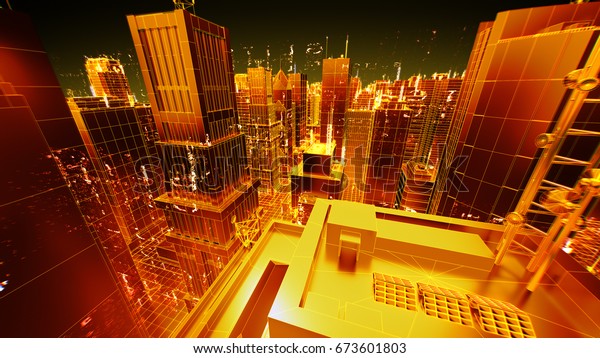 Abstract 3d City Rendering Lines Digital Stock Illustration 673601803 ...