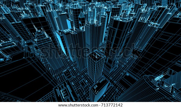 Abstract 3d City Rendering Lines Digital Stock Illustration 713772142 ...