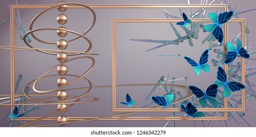 Abstract Background Gold Frames Balls Hoops Stock Illustration ...