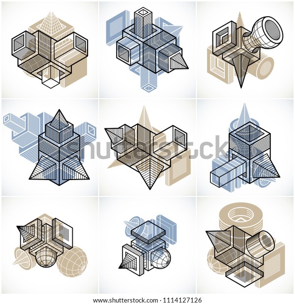 Abstract Construction Isometric Designs Collection Set Stock ...