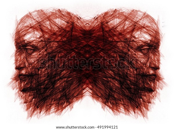 Abstract Faces Two Heads Geometric Elements Stock Illustration 491994121