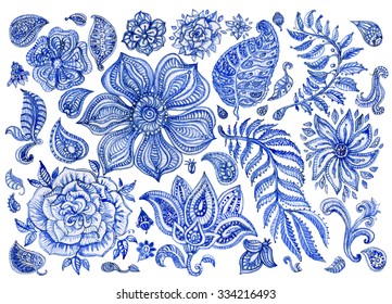 Abstract Seamless Floral Pattern Indigo Blue Stock Illustration 333820457