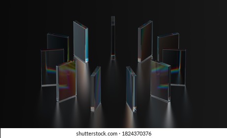 19 Abstract glass composition. 3d render of geometric shapes made of ...