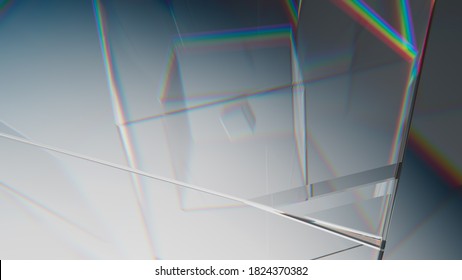 19 Abstract glass composition. 3d render of geometric shapes made of reflective and refractive ...