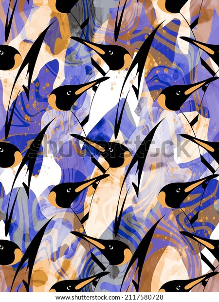 Abstract Hand Drawing Psychedelic Cute Penguins Stock Illustration ...