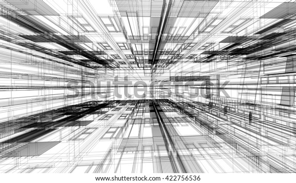 Abstract Matrix Wireframe Perspective Space 3d Stock Illustration 422756536