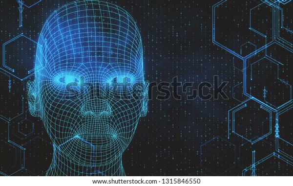Abstract Mesh Head Texture Digital Hexagons Stock Illustration ...