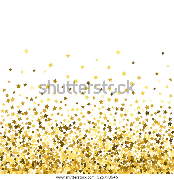 Abstract pattern of random falling gold stars on white background ...