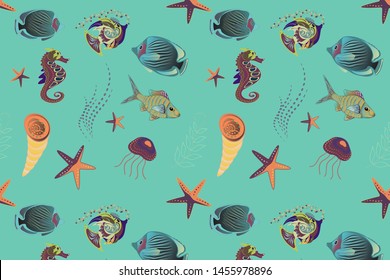 Black White Seamless Pattern Sea Creatures Stock Vector (Royalty Free ...