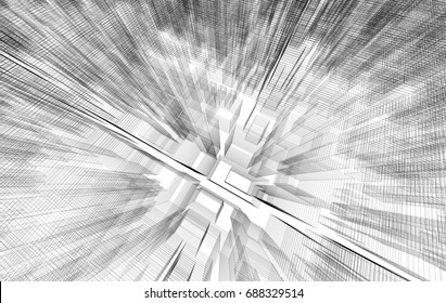 Abstract Visual Zoom Background Wireframe 3d Stock Illustration ...