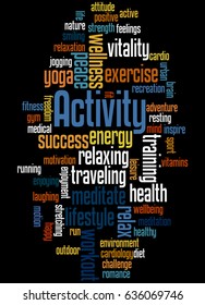 Activity Word Cloud Concept On Black Stock Illustration 636069746 ...