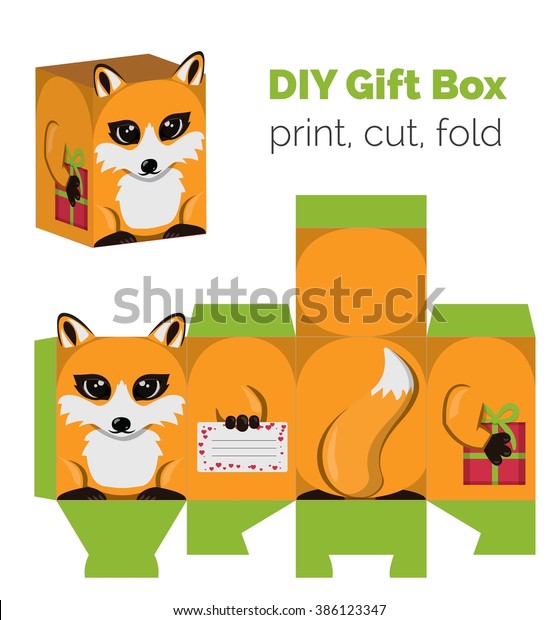 Adorable Do Yourself Diy Fox Gift 스톡 일러스트 386123347