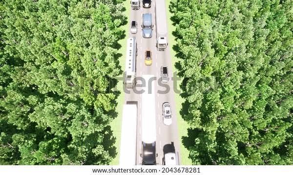 Aerial View Queue Trucks Traffic Jam Stock Illustration 2043678281 ...