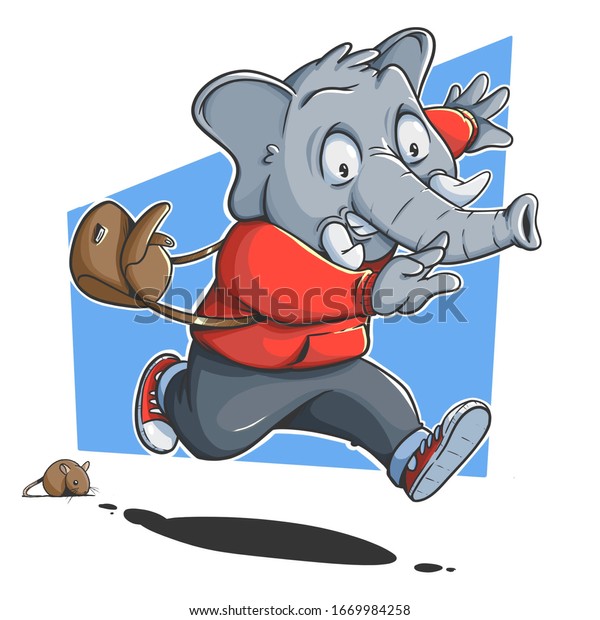 Afraid Elephant Character Running Mouse Stock Illustration 1669984258 ...