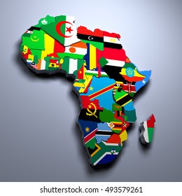 Ilustrasi Stok Africa Map Flags Countries 3d Rendered 493579261