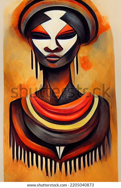 African Tribal Woman Portrait Digital Illustration Stock Illustration