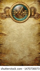 Aged Paper Scroll Steampunk Clock Cogwheels Stock Illustration ...