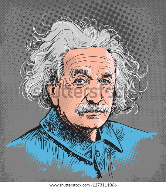 Albert Einstein Colored Portrait Line Art Stock Illustration 1273111066