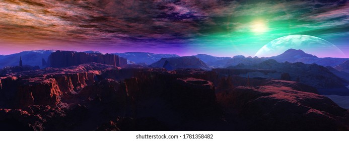 Alien Landscape Panorama Surface Another Planet Stock Illustration ...