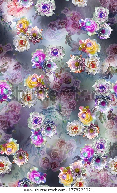 All Over Flower Pattern Digital Print Stock Illustration 1778723021 ...