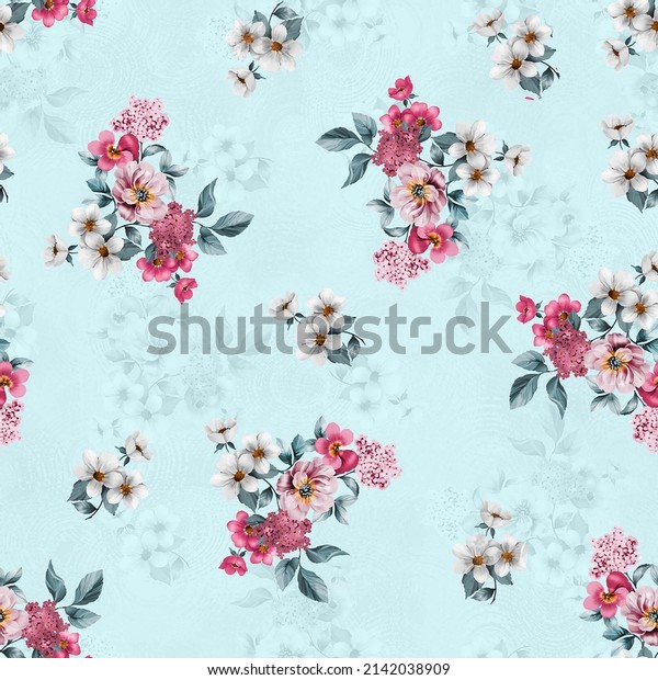 All Over Flower Pattern Digital Print Stock Illustration 2142038909 ...