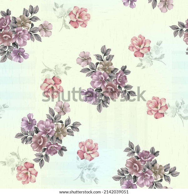 All Over Flower Pattern Digital Print Stock Illustration 2142039051 ...