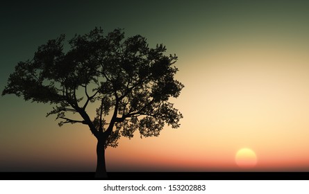 Alone Tree Sunset Sky Stock Illustration 153202883 | Shutterstock