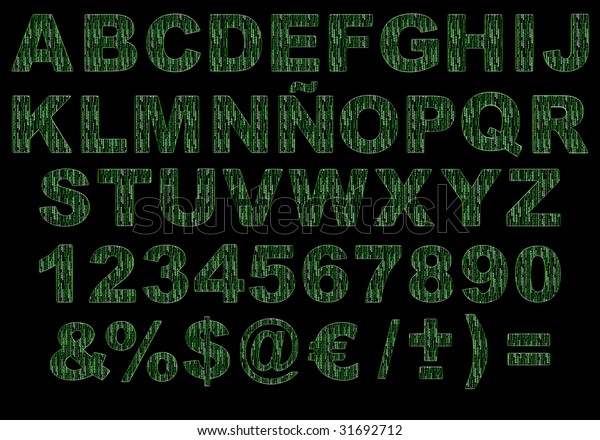 Alphabet 3d Letters Simulating Matrix Green Stock Illustration 31692712