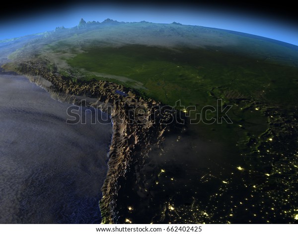Amazon Rainforest Night Seen Earths Orbit Stock Illustration 662402425