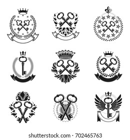 Ancient Keys Emblems Set Heraldic Coat Stock Illustration 702465763 ...