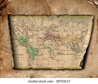 Ilustrasi Stok Ancient Map World Torn Scorched Edges 38703517 ...