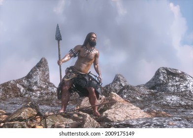 Ancient Primitive Caveman Render 3d Illustration Stock Illustration ...