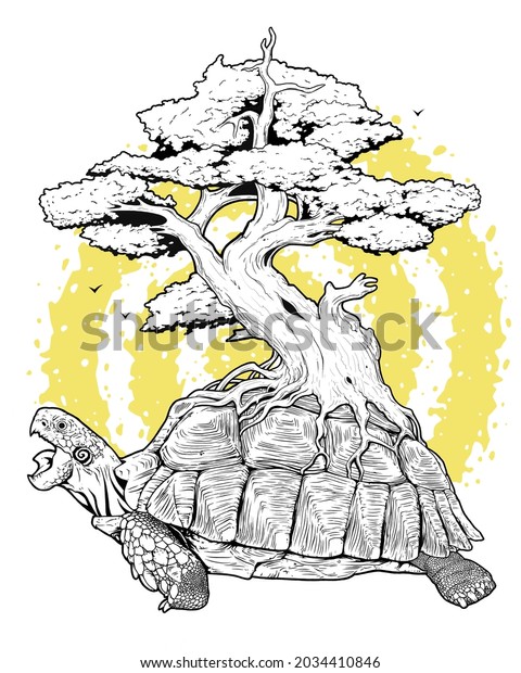 Ancient Turtle Tree On Back Stock Illustration 2034410846 | Shutterstock