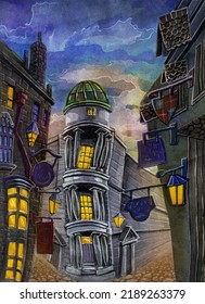 Ancient Twisted Strange Building Perspective City Stock Illustration ...